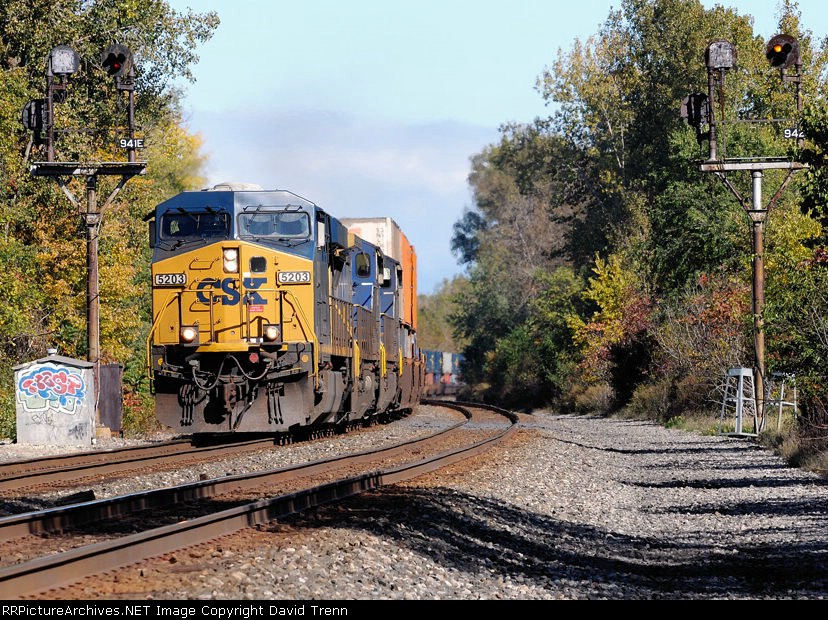 CSX 5203 leads Westbound CSX L161 at CP 94 on track number one.